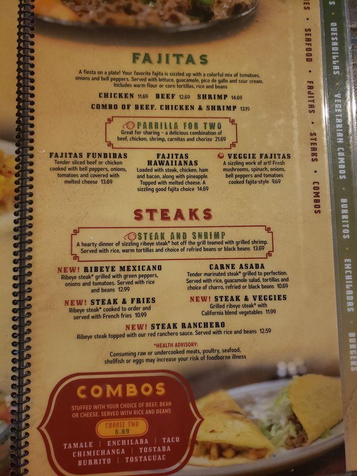 Menu at Chicotes Mexican Grill restaurant, Decatur, Nuttman Ave