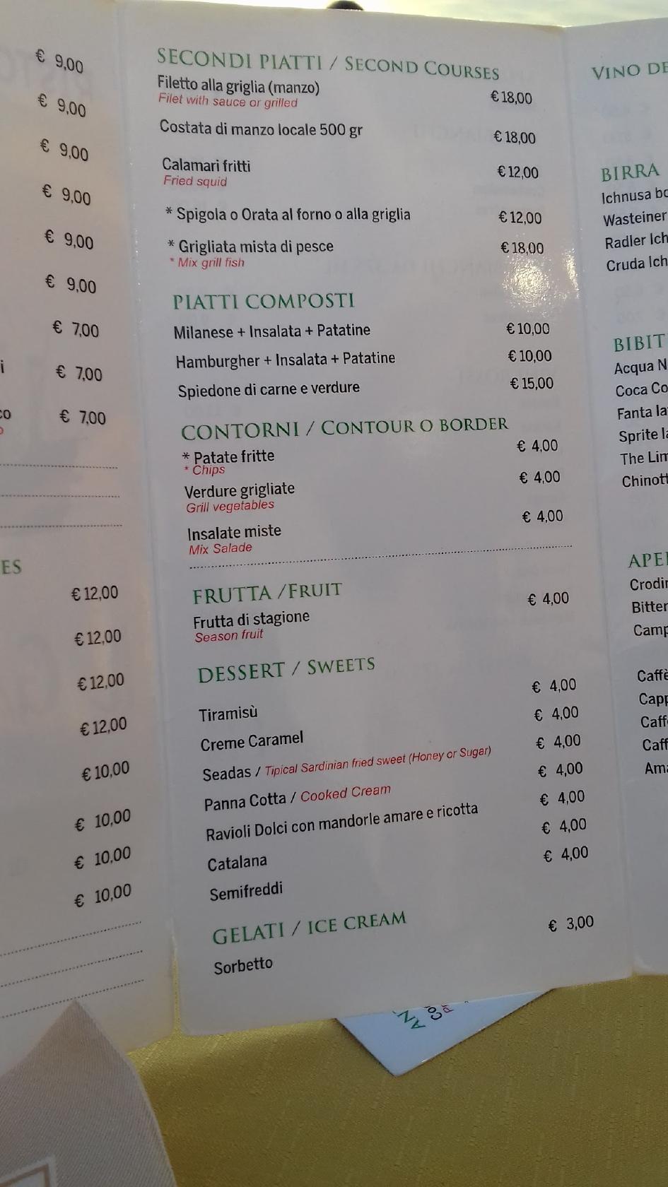 Menu da Il Galeone ristorante, Olbia, Via Cairo