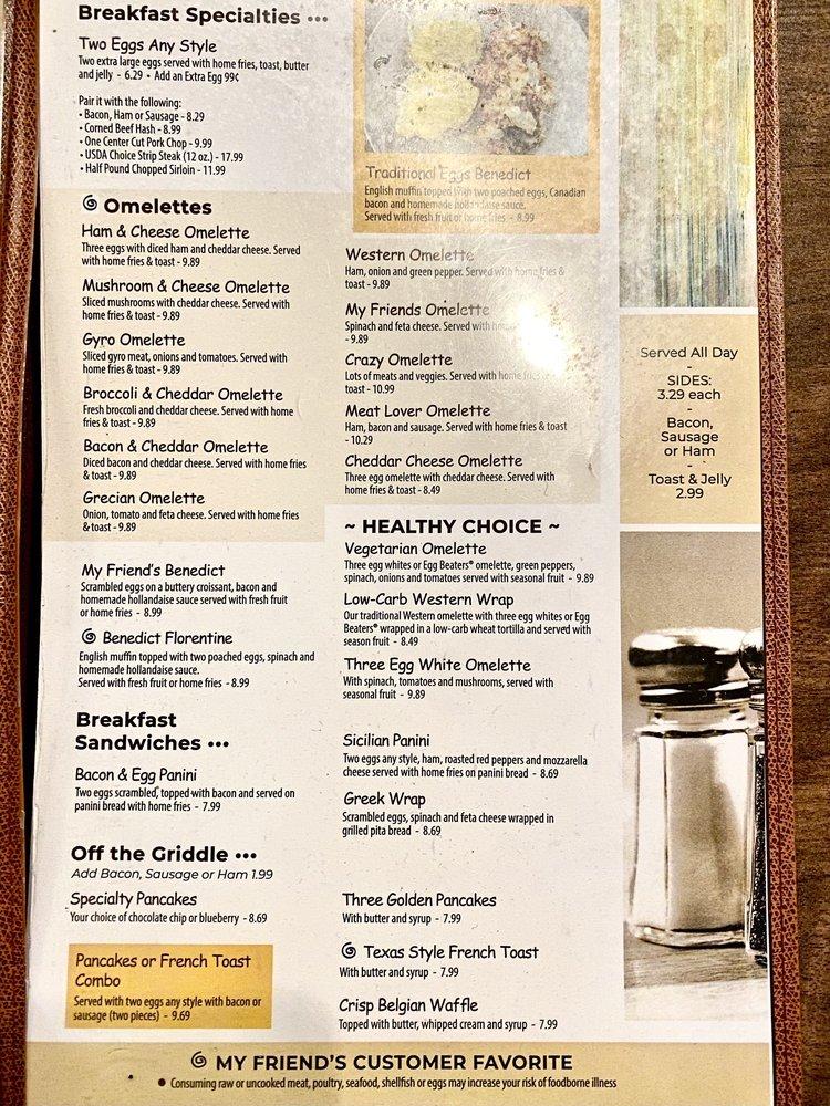 Menu at My Friends Restaurant, Cleveland