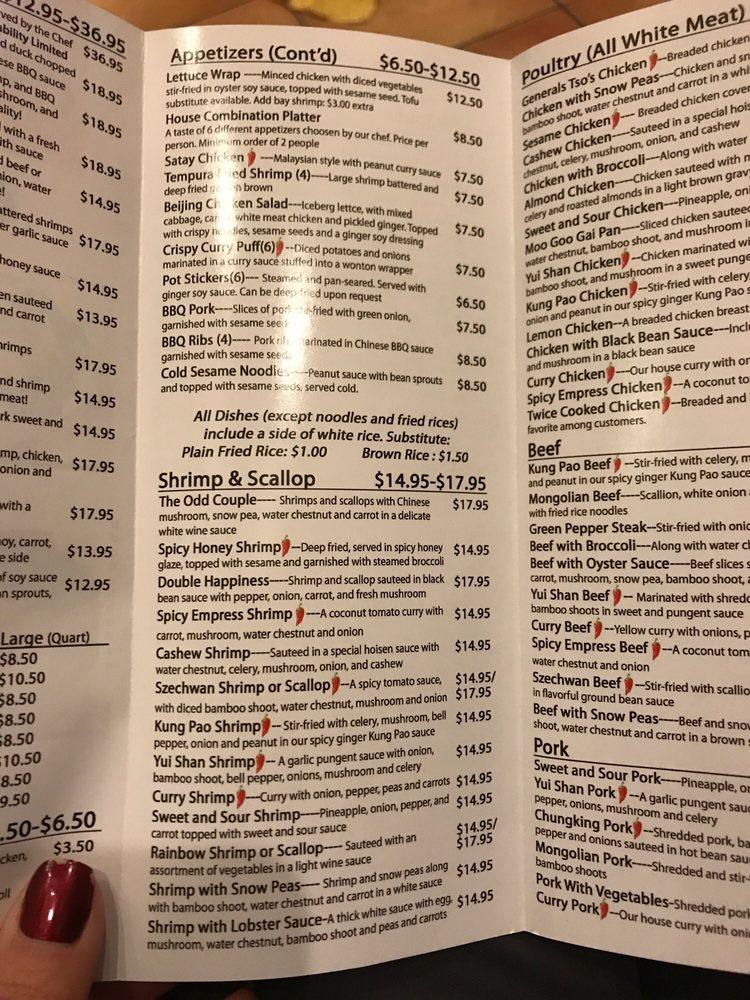 Menu at Red Chopstick restaurant, Sedona, 111 Bell Rock Plaza