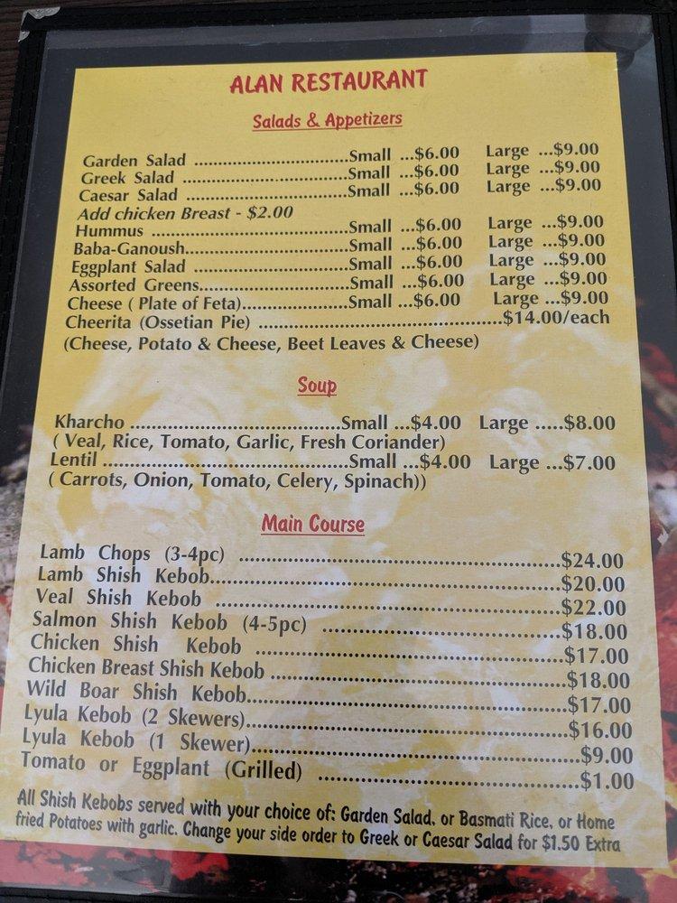 Menu at Alan Restaurant, Toronto