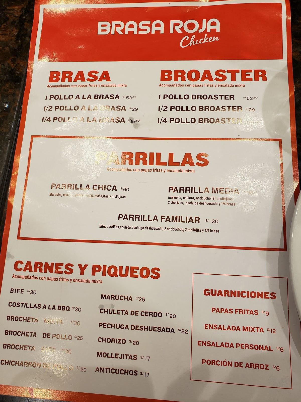 Carta del restaurante Brasa Roja Chicken, Chiclayo, Avenida Santa ...