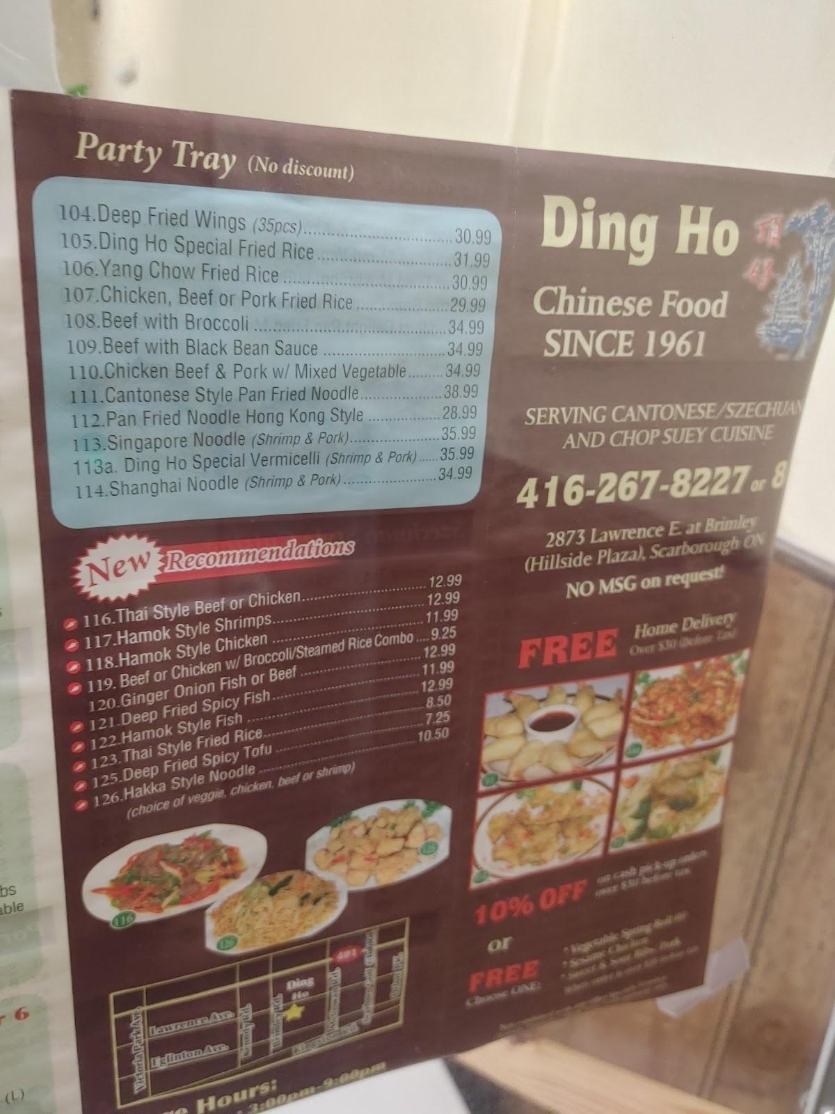 Menu at Ding-Ho Chinese Food restaurant, Toronto