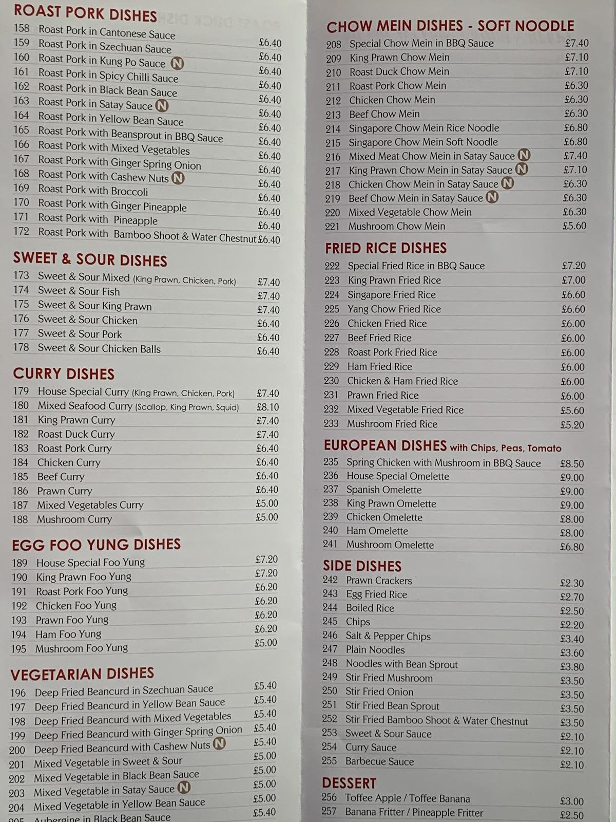 Menu at Golden Bridge restaurant, Liverpool, 9 Duke St