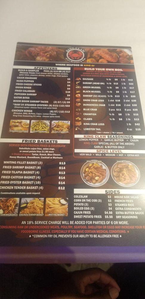 Menu at King Claw - Juicy Seafood & Bar, Columbus