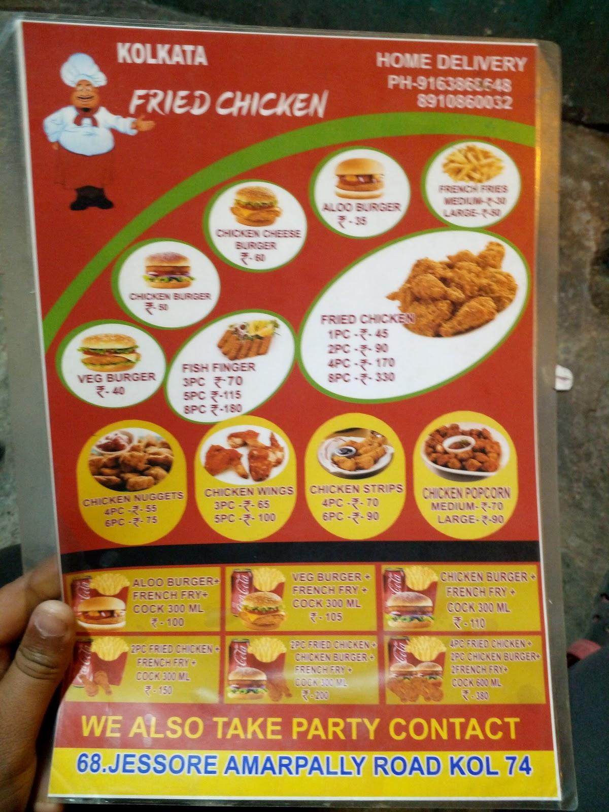 Menu at Kolkata Fried Chicken, India, Bus Stop