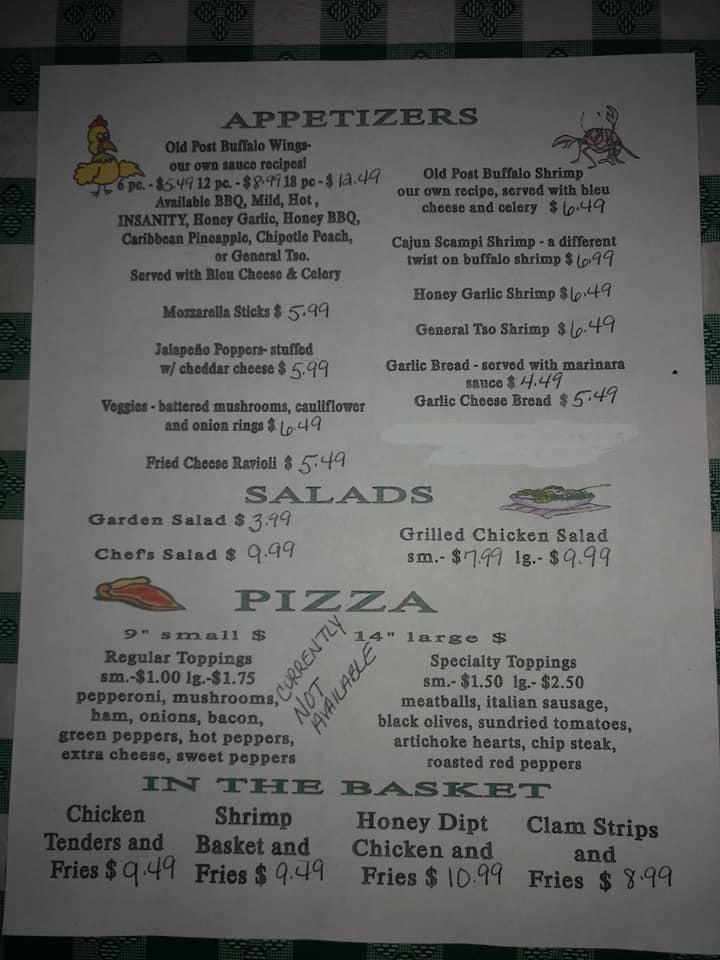 Menu at Old Post Inn pub & bar, Slatington