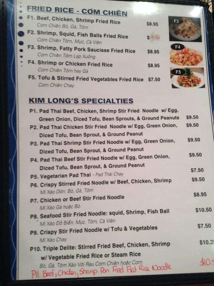 Menu at Pho Kim Long restaurant, San Antonio, McCullough Ave #2