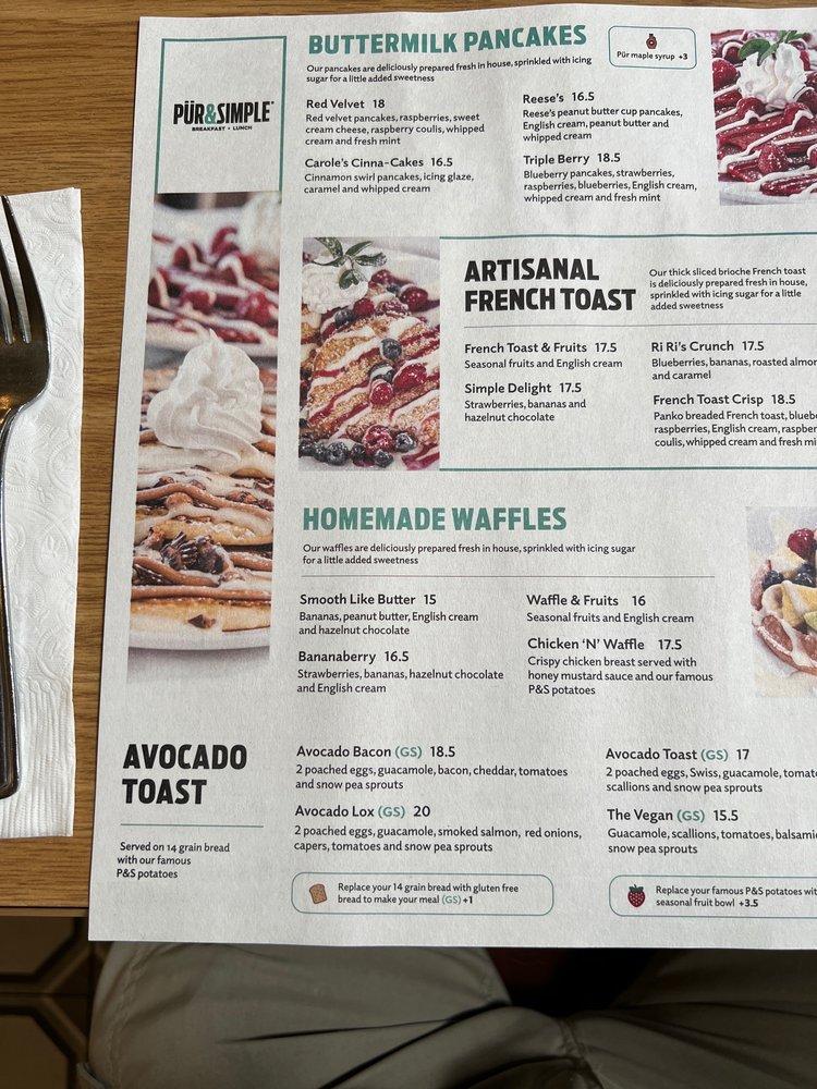 Menu at Pür & Simple restaurant, Moncton