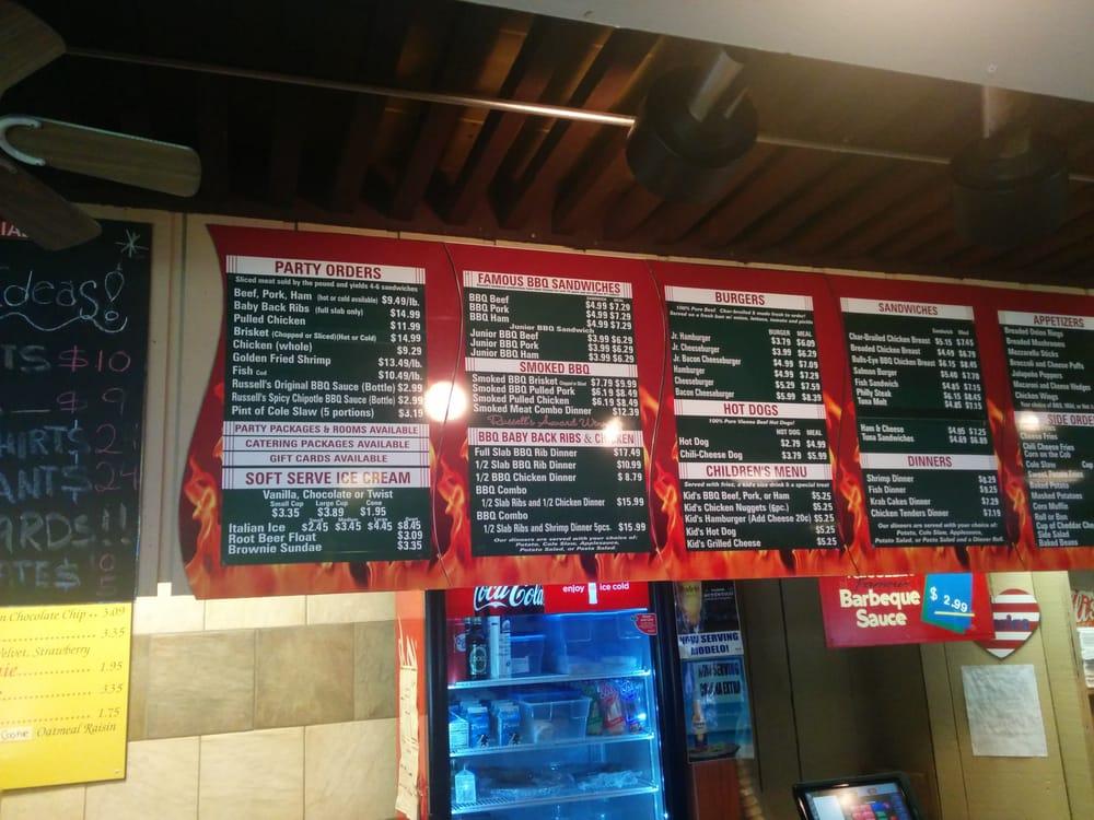 Menu at Russell's Barbecue, Elmwood Park, Thatcher Ave