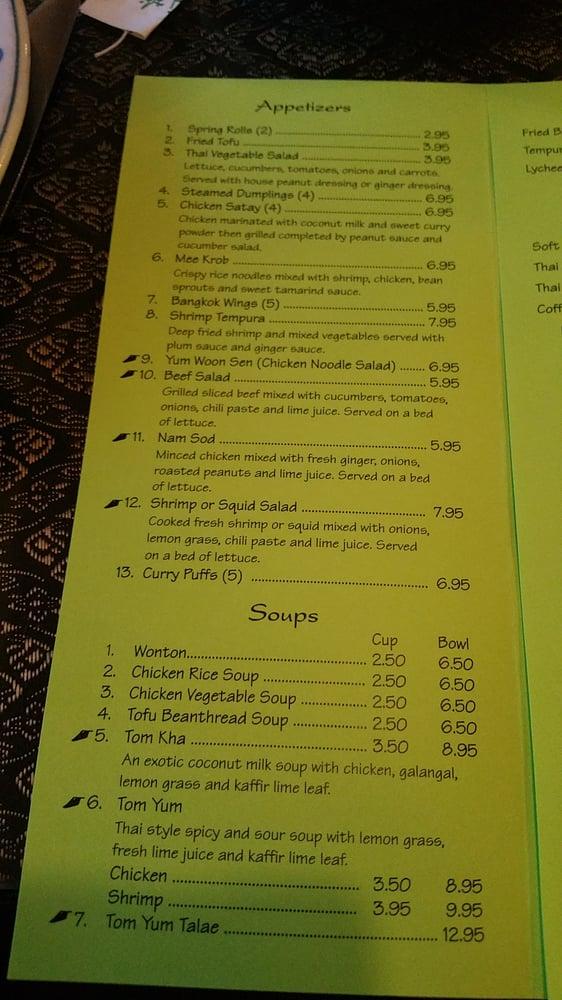 Menu at Thai House restaurant, Jensen Beach