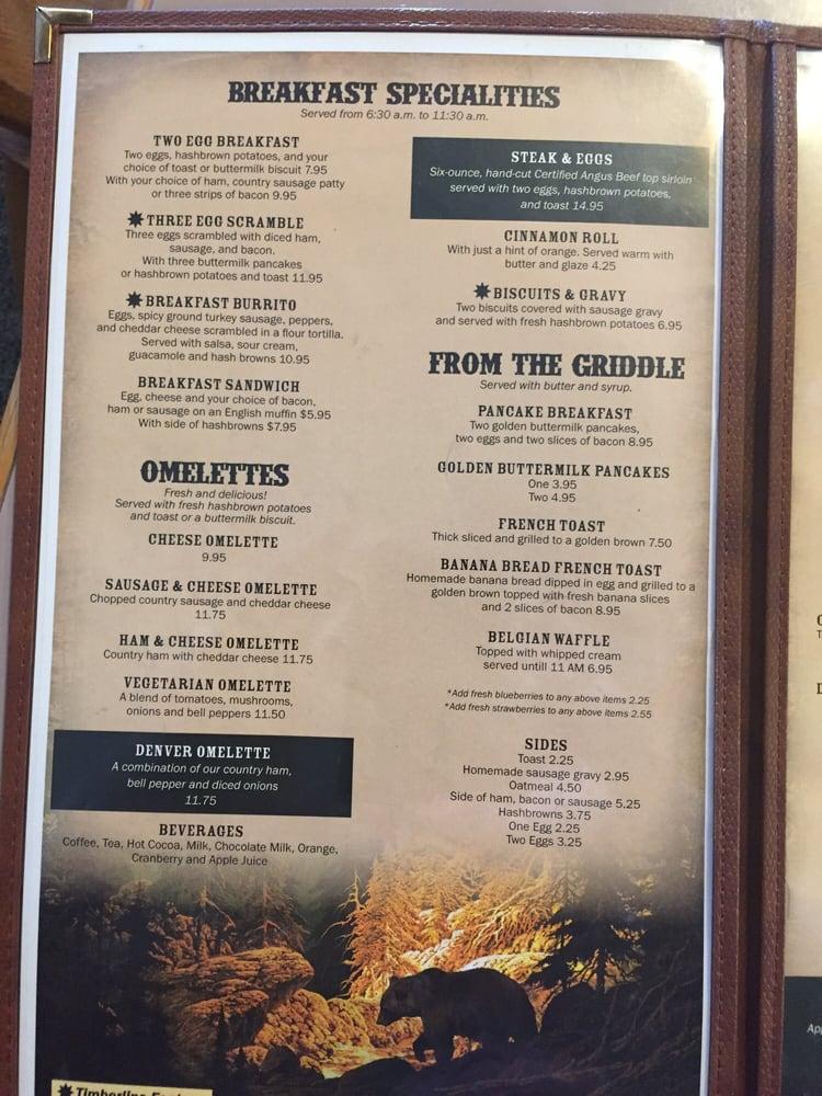 Carta de Timberline Cafe, West Yellowstone