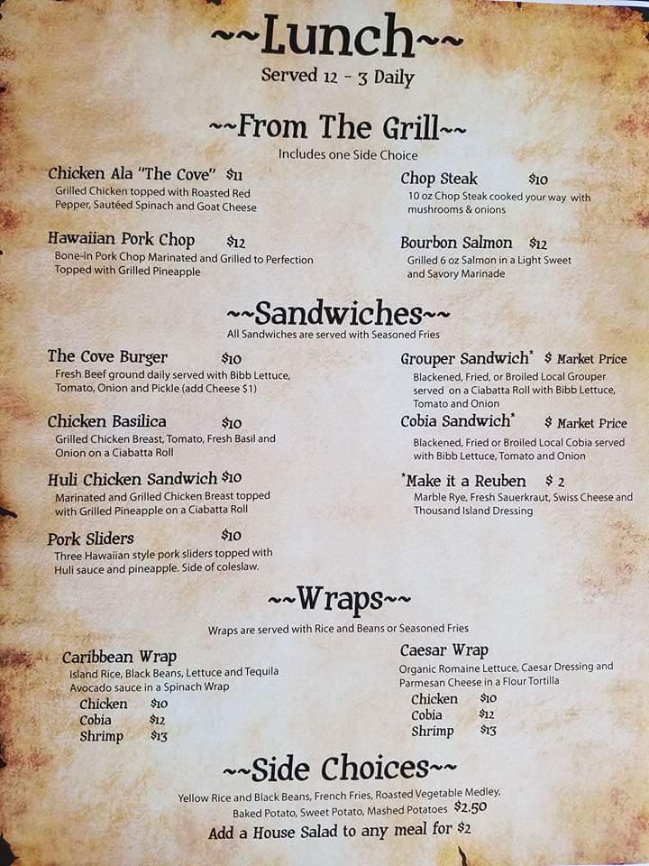 Menu at The Boat Bar, Hernando Beach