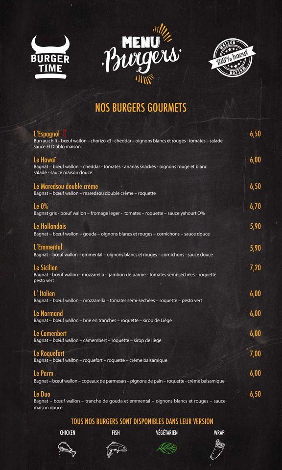 Menu at Burger Time, Vielsalm