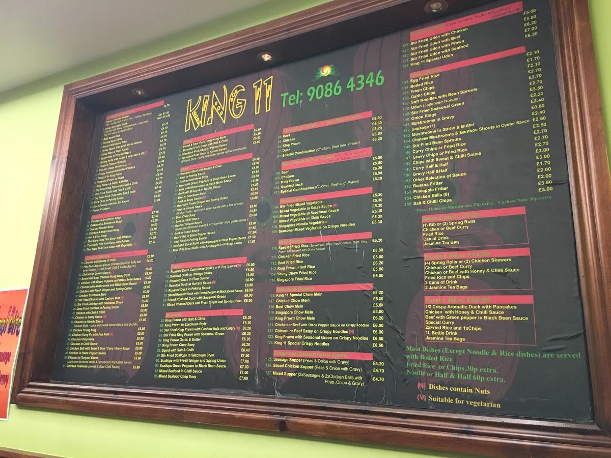 Menu at King 11 Chinese Take Away fast food, Glengormley