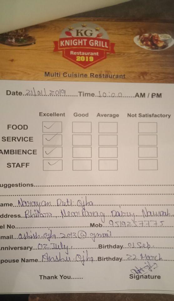 Menu at Knight Grill Fine Dining Restaurant, Gorakhpur, Dcf Complex