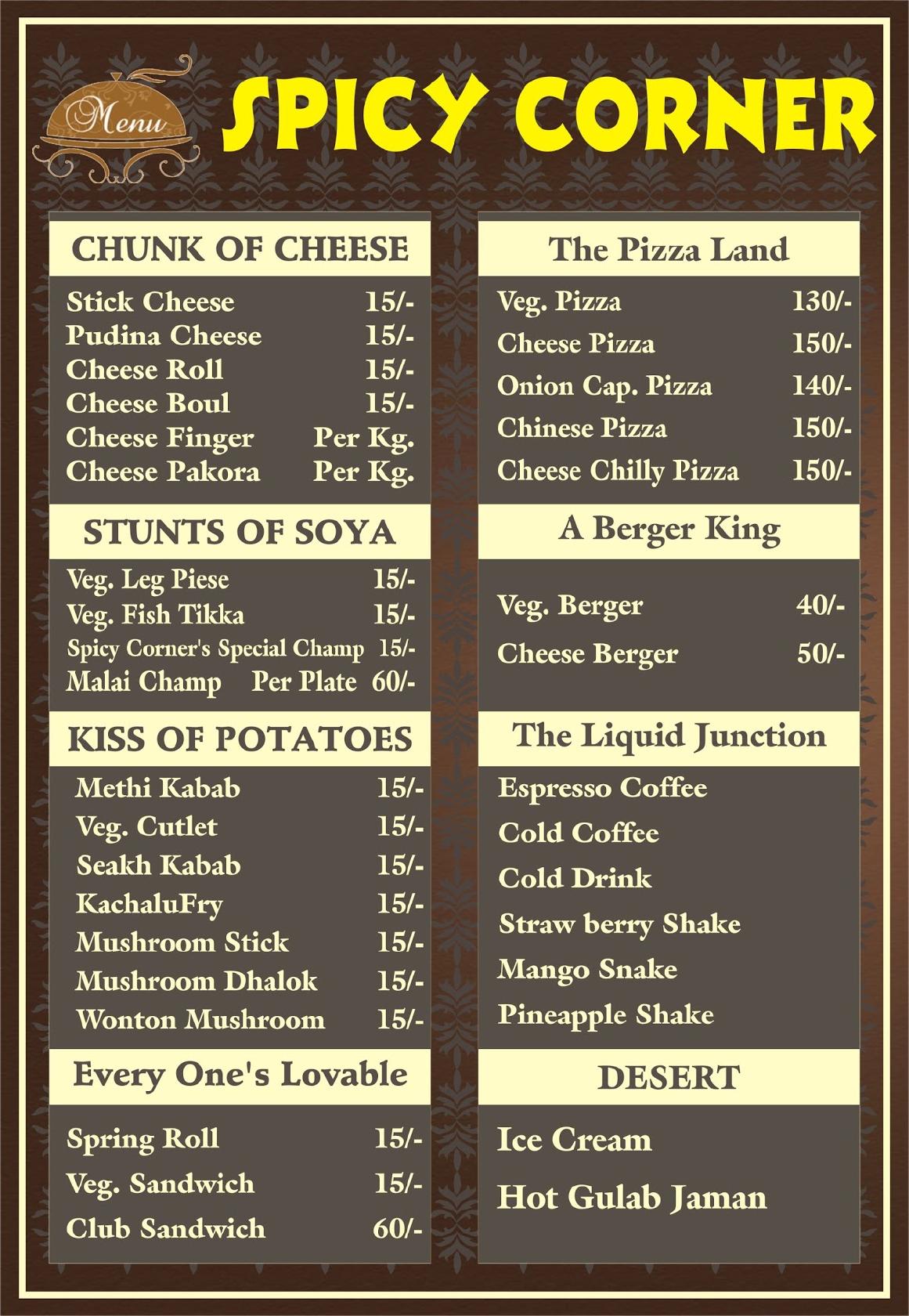 Menu at Spicy Corner A Snacks Paradise., Tarn Taran Sahib