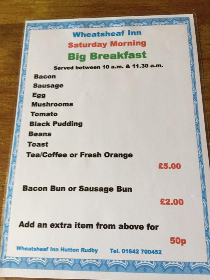 Menu at The Wheatsheaf Inn pub & bar, Hutton Rudby