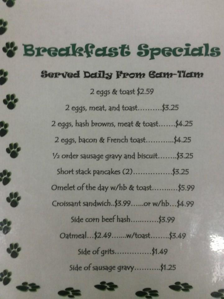 Menu at Wildcat Café cafe, Mogadore
