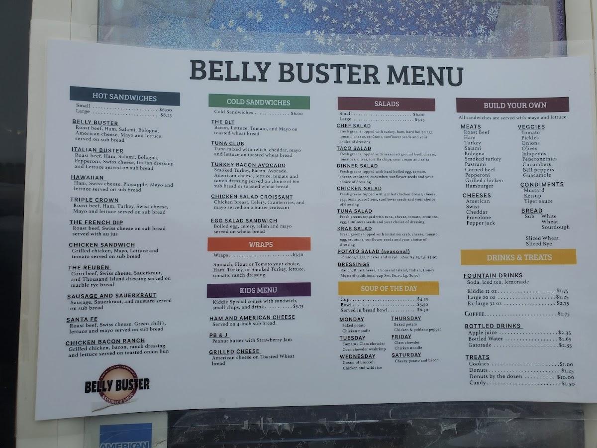 Menu at Belly Buster Sandwich Shop restaurant, Ontario
