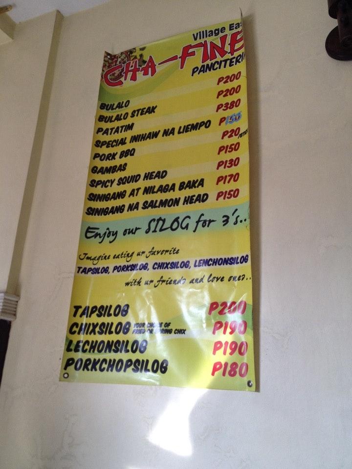 Menu at Cha-Fine Panciteria restaurant, Cainta