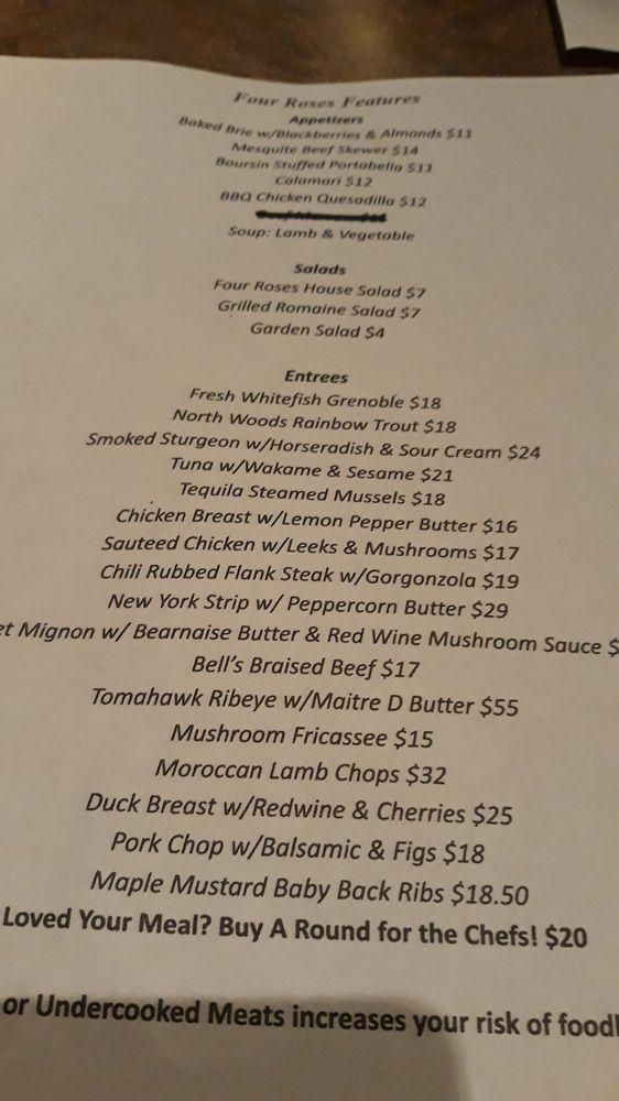 Menu at Four Roses Cafe, Plainwell