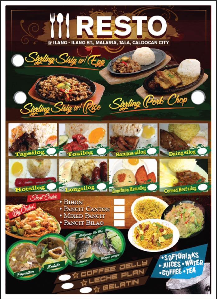 Menu at RESTO Eatery restaurant, Quezon City