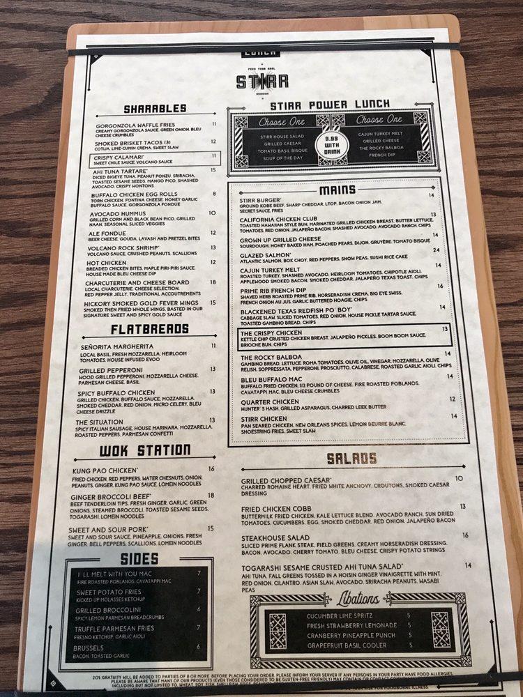 Menu at STIRR pub & bar, Addison