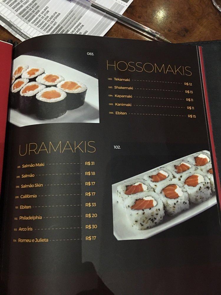 Menu at Sushi Hokkai restaurant, Foz do Iguaçu