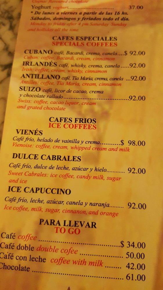 Menu at Café Tortoni, Buenos Aires, Av. de Mayo 825