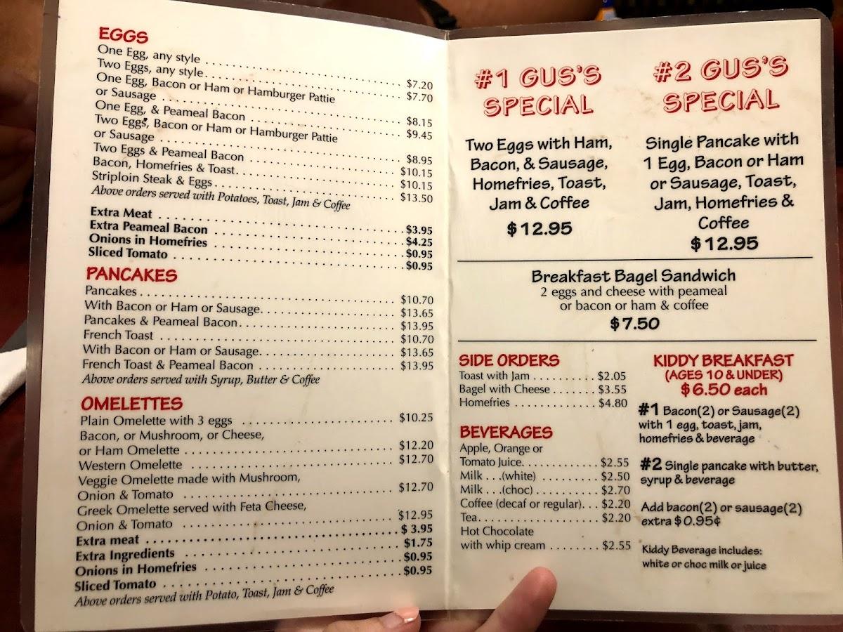 Menu at Gus's Family Restaurant, Prince Edward, 189 Picton Main St