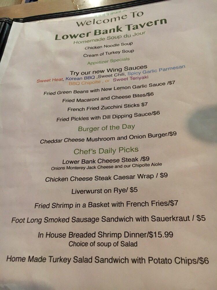 Menu at Lower Bank Tavern pub & bar, Egg Harbor City