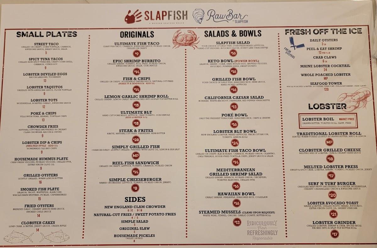 Menu at Raw Bar By Slapfish, Indianapolis