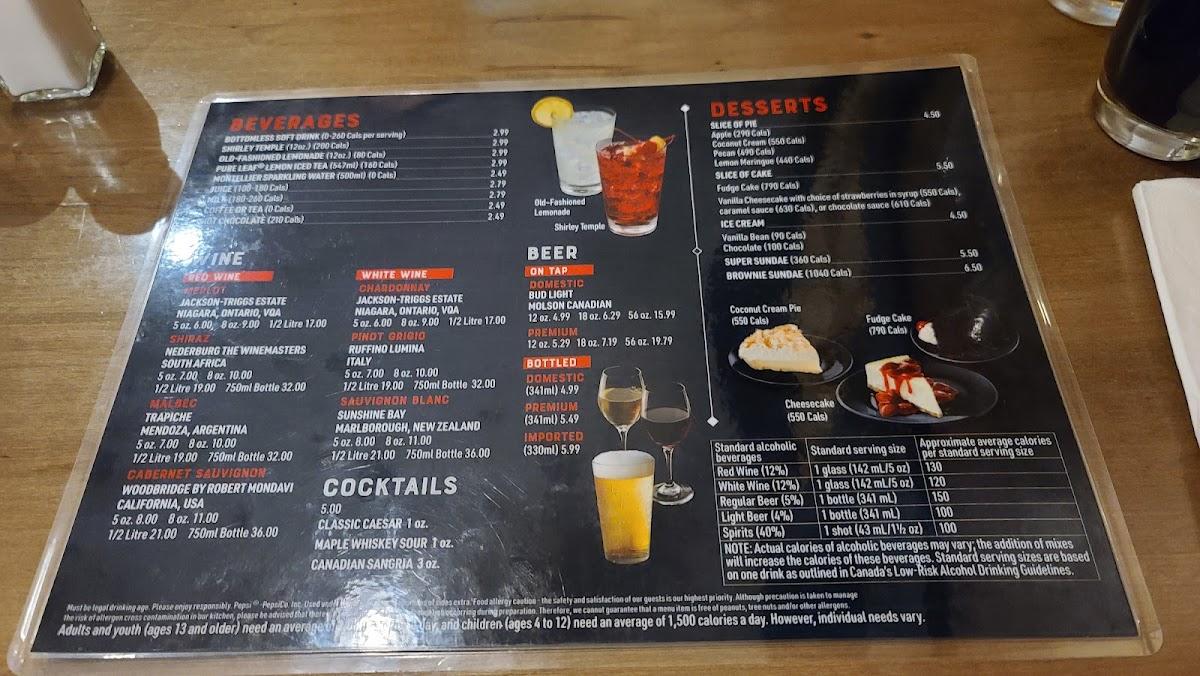 Menu at Swiss Chalet restaurant, Toronto, 1560 Yonge St