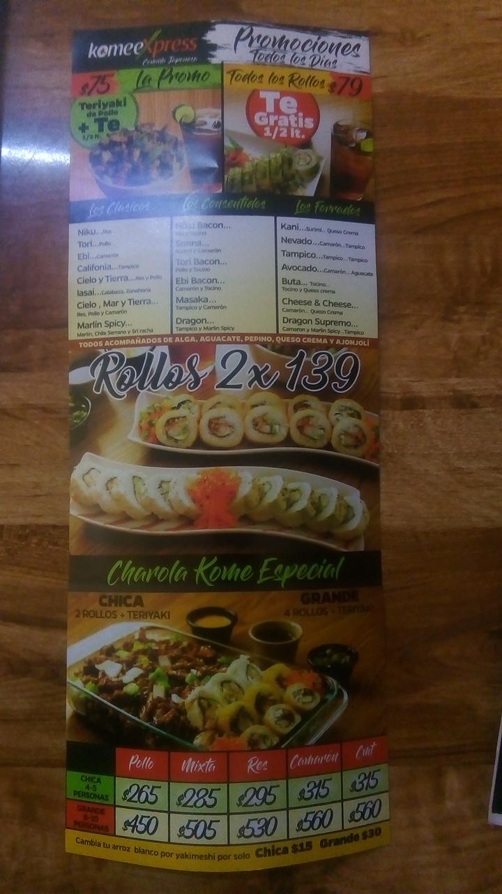 Carta del restaurante kome express, Mexicali, Manuel Gómez Morin y o ...