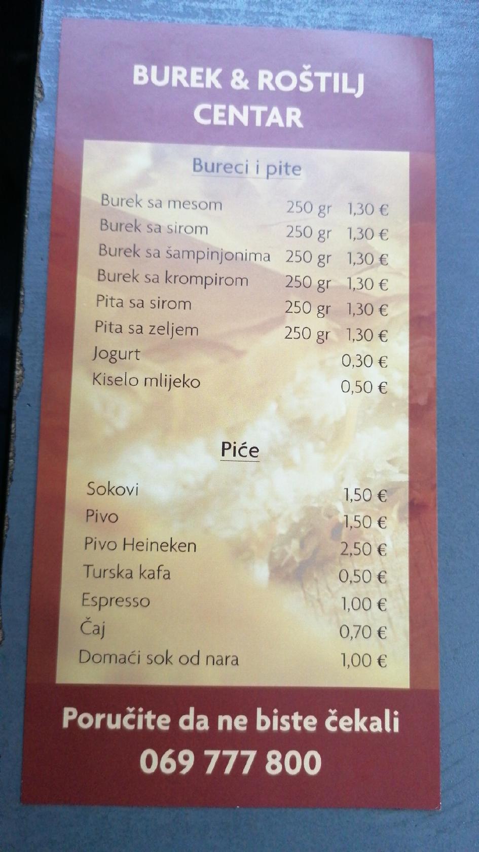 Speisekarte von Burek i Roštilj Centar VUKČEVIĆ restaurant, Podgorica