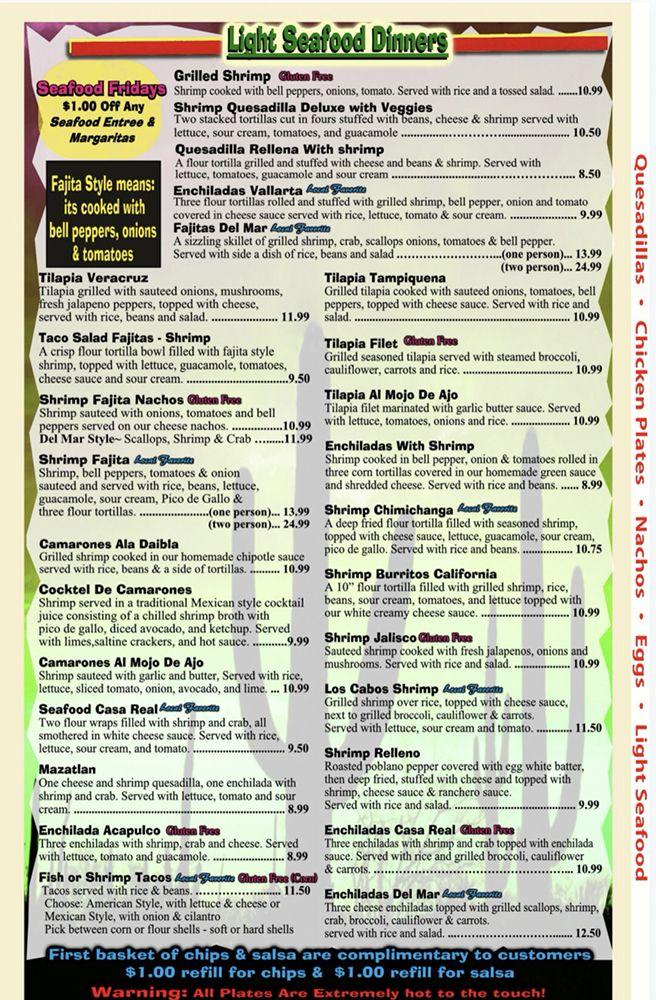 Menu at Casa Mexicana Rhinelander restaurant, Rhinelander