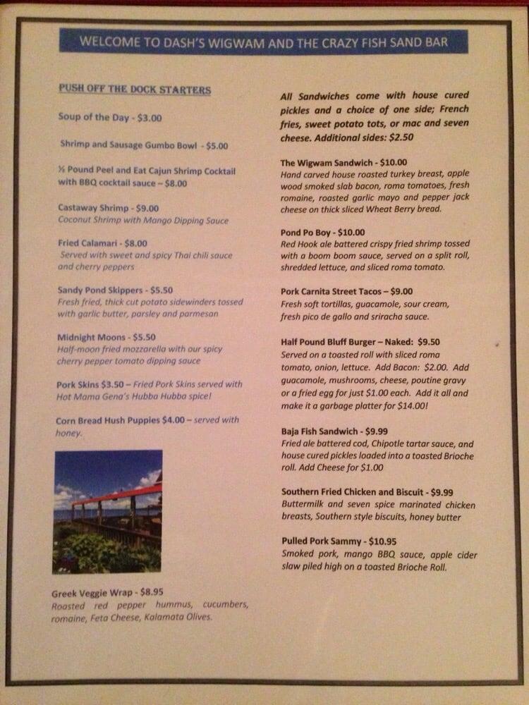 Menu at Kyle's Wigwam pub & bar, USA