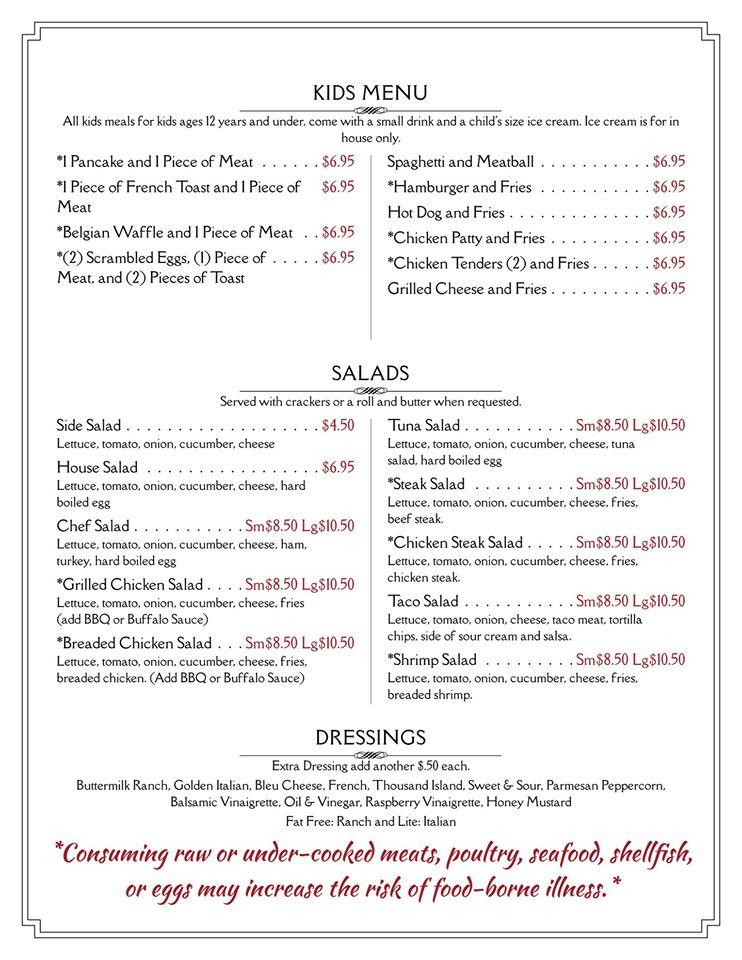 Menu at Earlystown Diner restaurant, Centre Hall