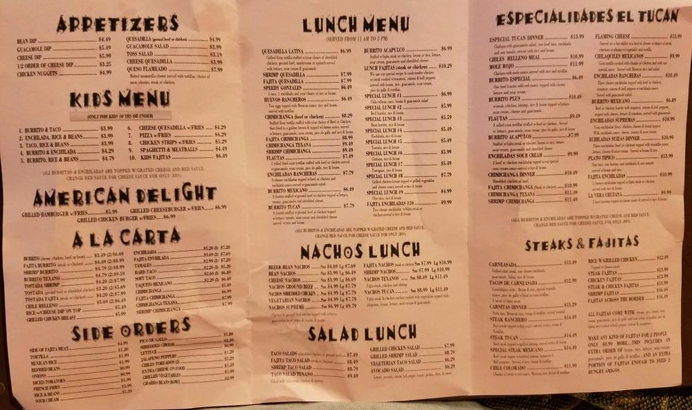 Menu at El Tucan restaurant, DeQuincy, W 4th St
