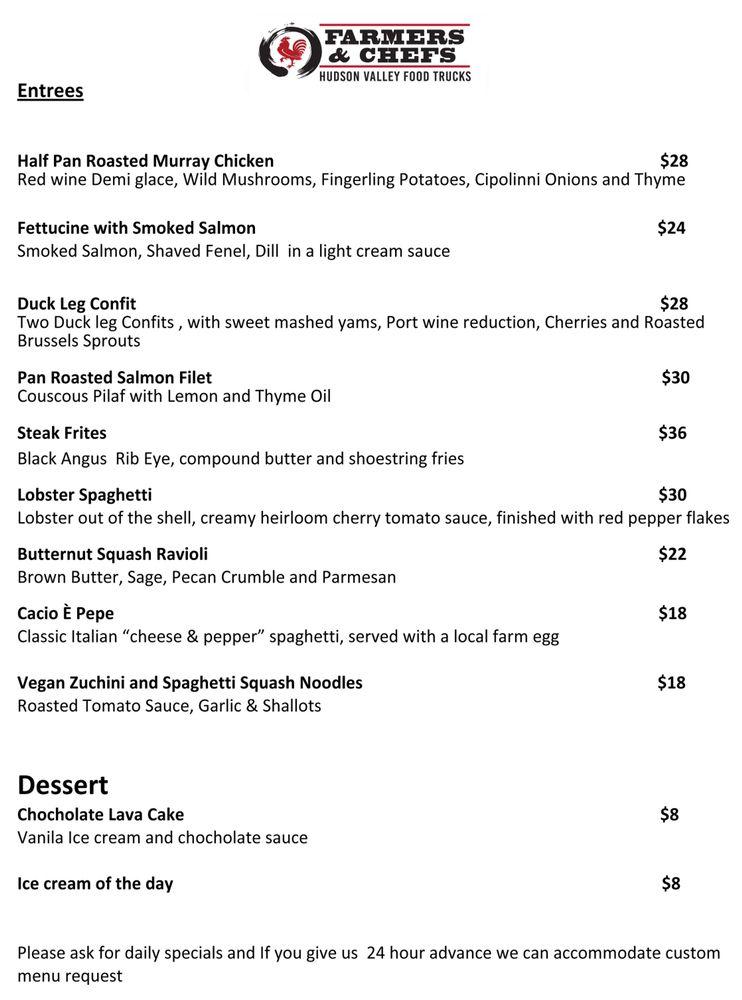 Menu at Farmers and Chefs restaurant, Poughkeepsie, 40 Albany St