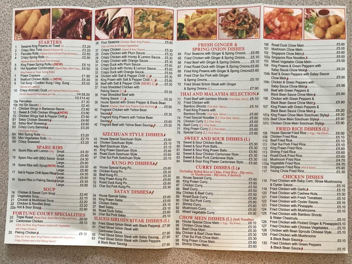 Menu at Fortune Court fast food, Kidderminster