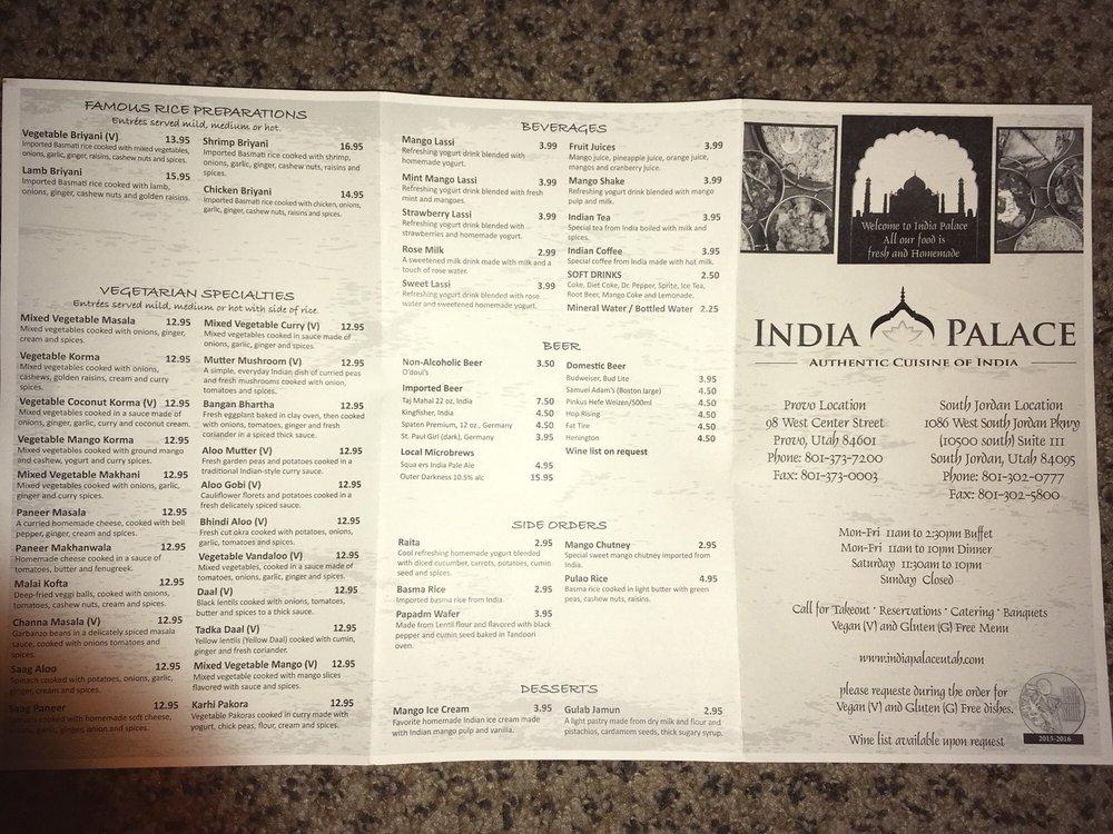 Menu at India Palace desserts, Provo