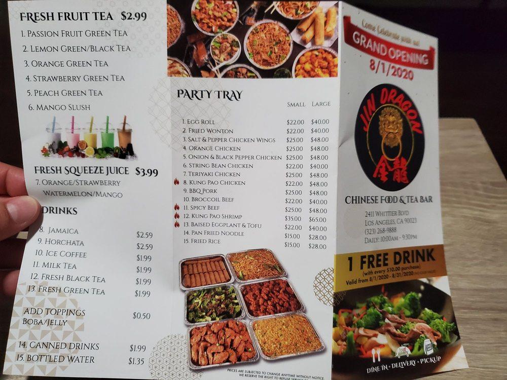 Menu at Jin Dragon Chinese Fast Food, Los Angeles