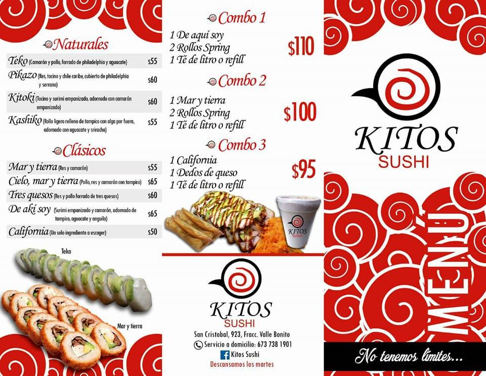 Menu at Kitos sushi restaurant, Guamúchil, Margarita 2041 y