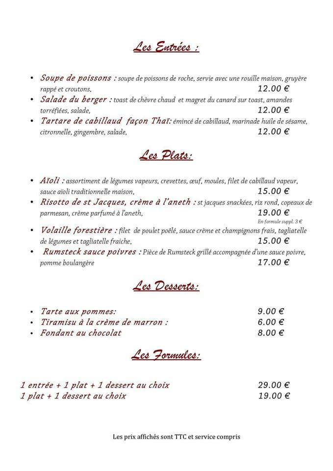 Menu au LA CARAVELLE BANDOL restaurant, Bandol, 43 Quai Charles de Gaulle