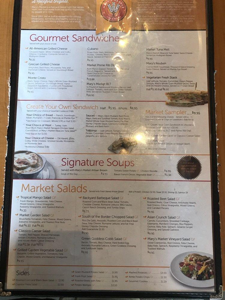 Menu at Mary's Market Cafe & Bakery, Rockford, McFarland Rd