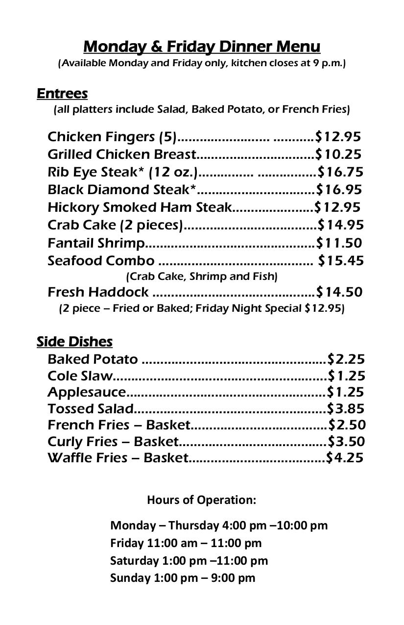 Menu at Middleburg Moose Lodge 1229 restaurant, Middleburg