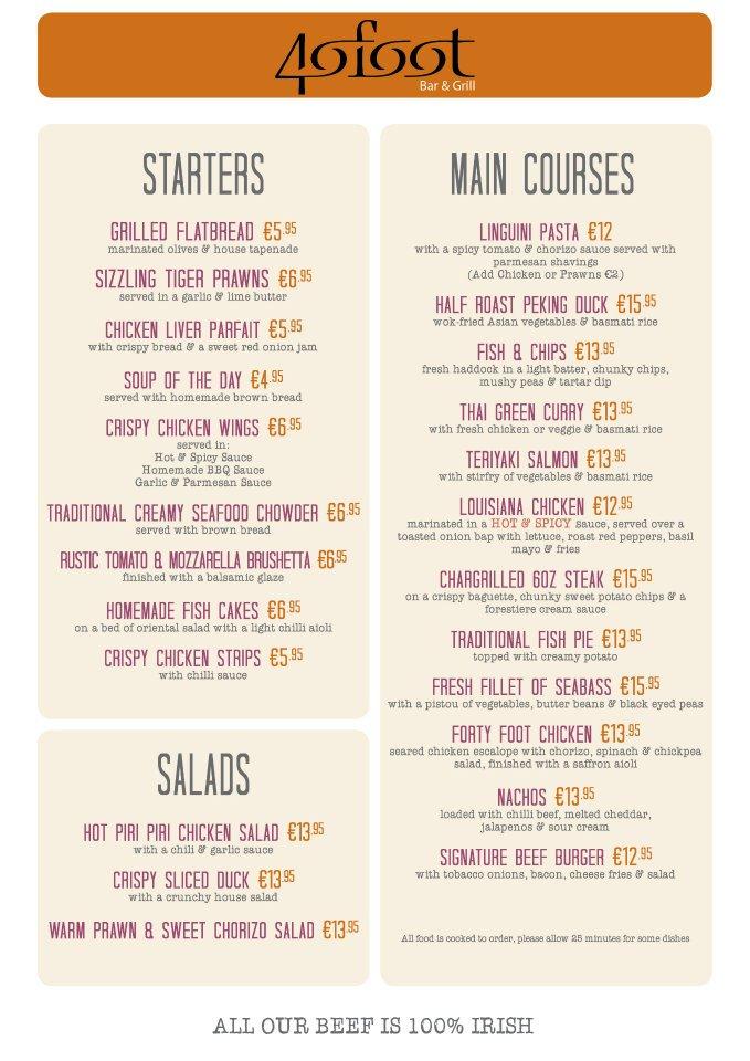 Menu at The Forty Foot pub & bar, Dublin