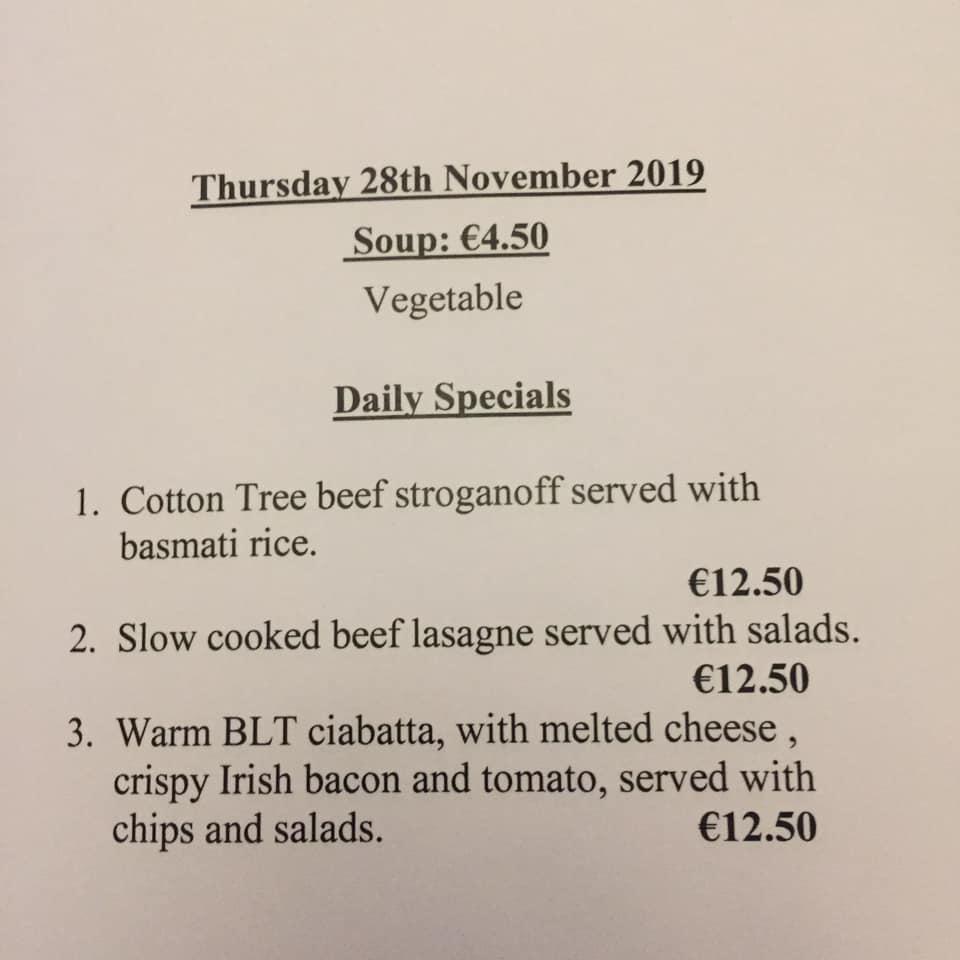 Menu at Cotton Tree Cafe, Enniscorthy